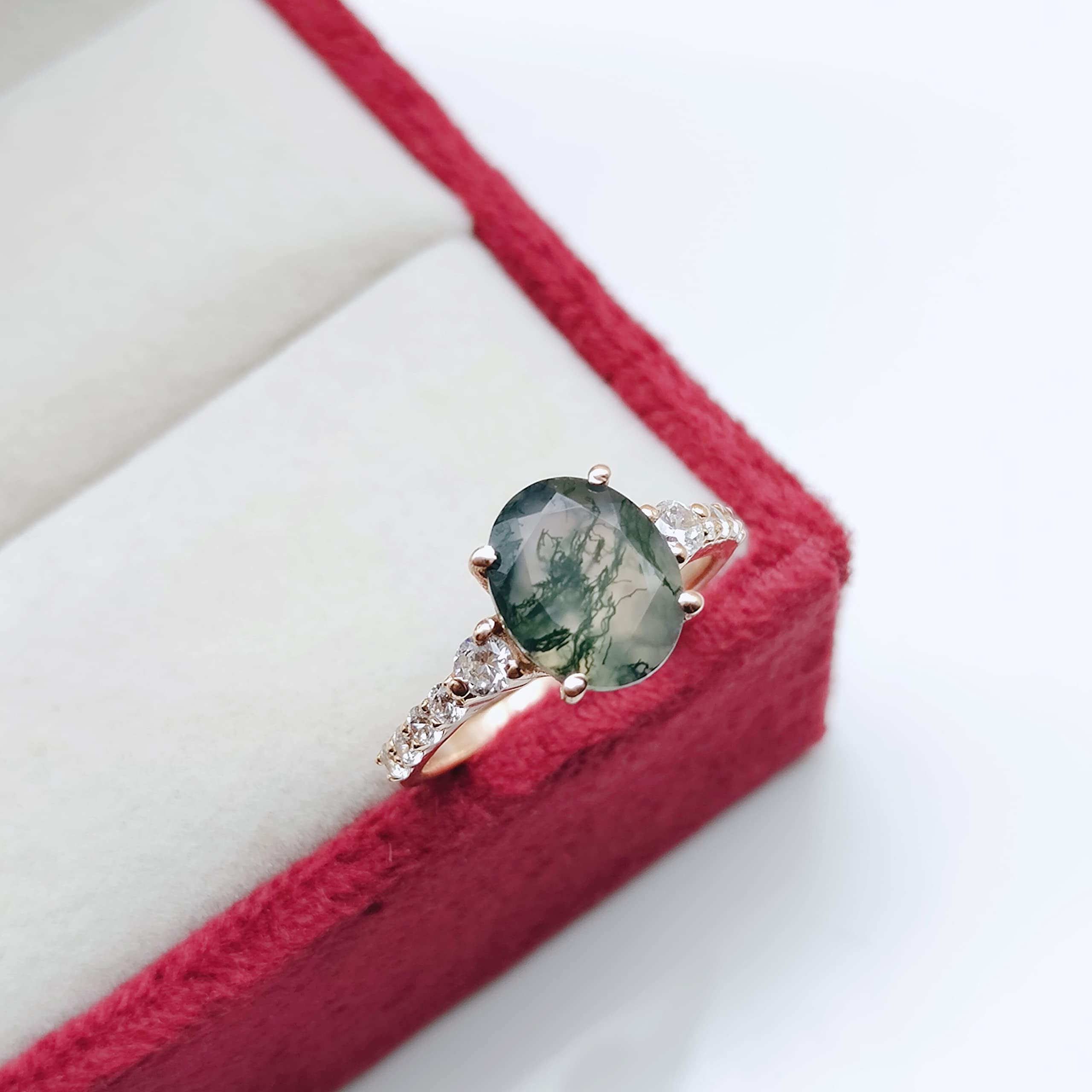 Moss Agate Ring Natural Moss Agate Oval Shaped Rose Gold Ring 925 Sterling Silver Ring Delicate Ring Stacking Ring Promise Ring For Women Birthday Gift By FOREVER GEMS & JEWELS