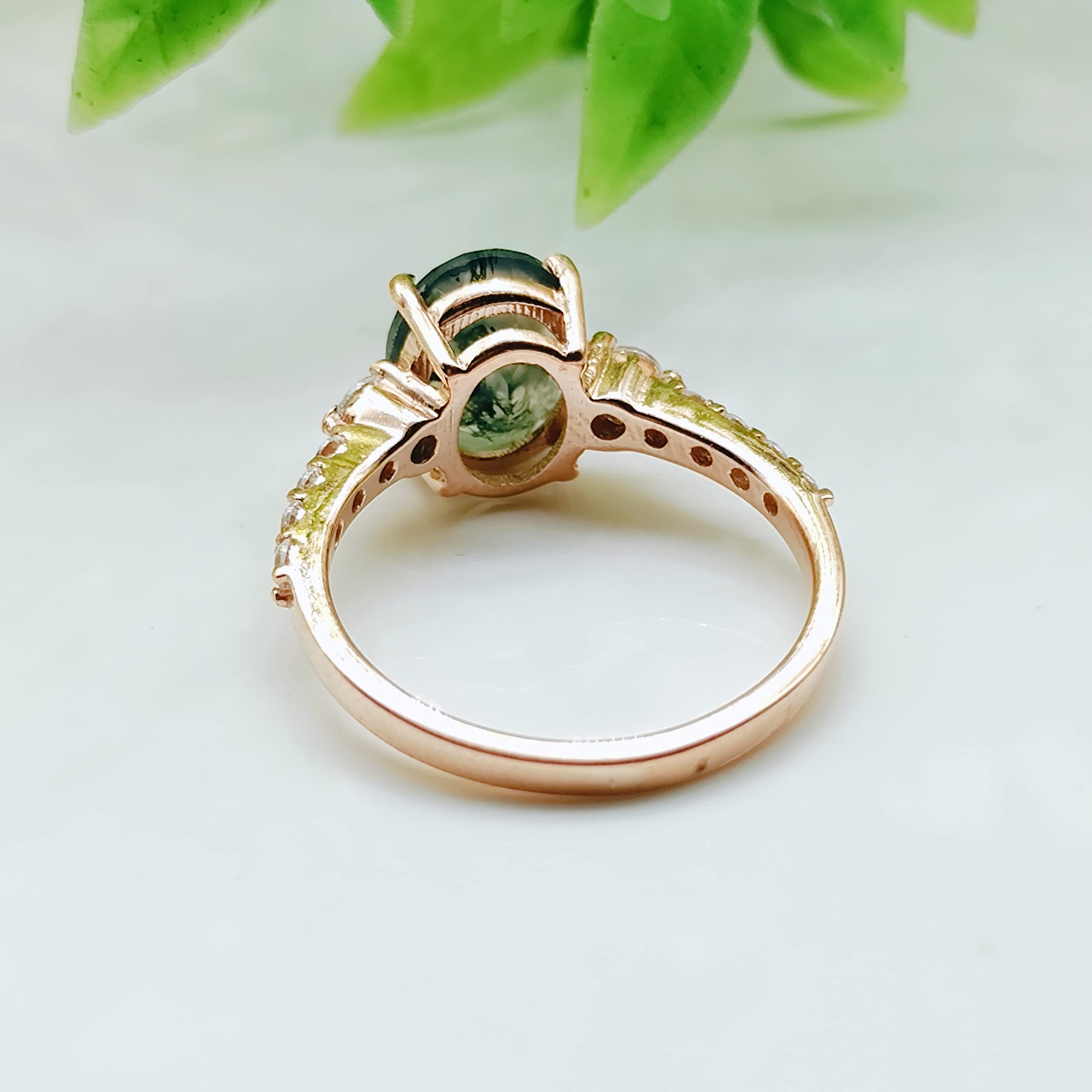 Moss Agate Ring Natural Moss Agate Oval Shaped Rose Gold Ring 925 Sterling Silver Ring Delicate Ring Stacking Ring Promise Ring For Women Birthday Gift By FOREVER GEMS & JEWELS