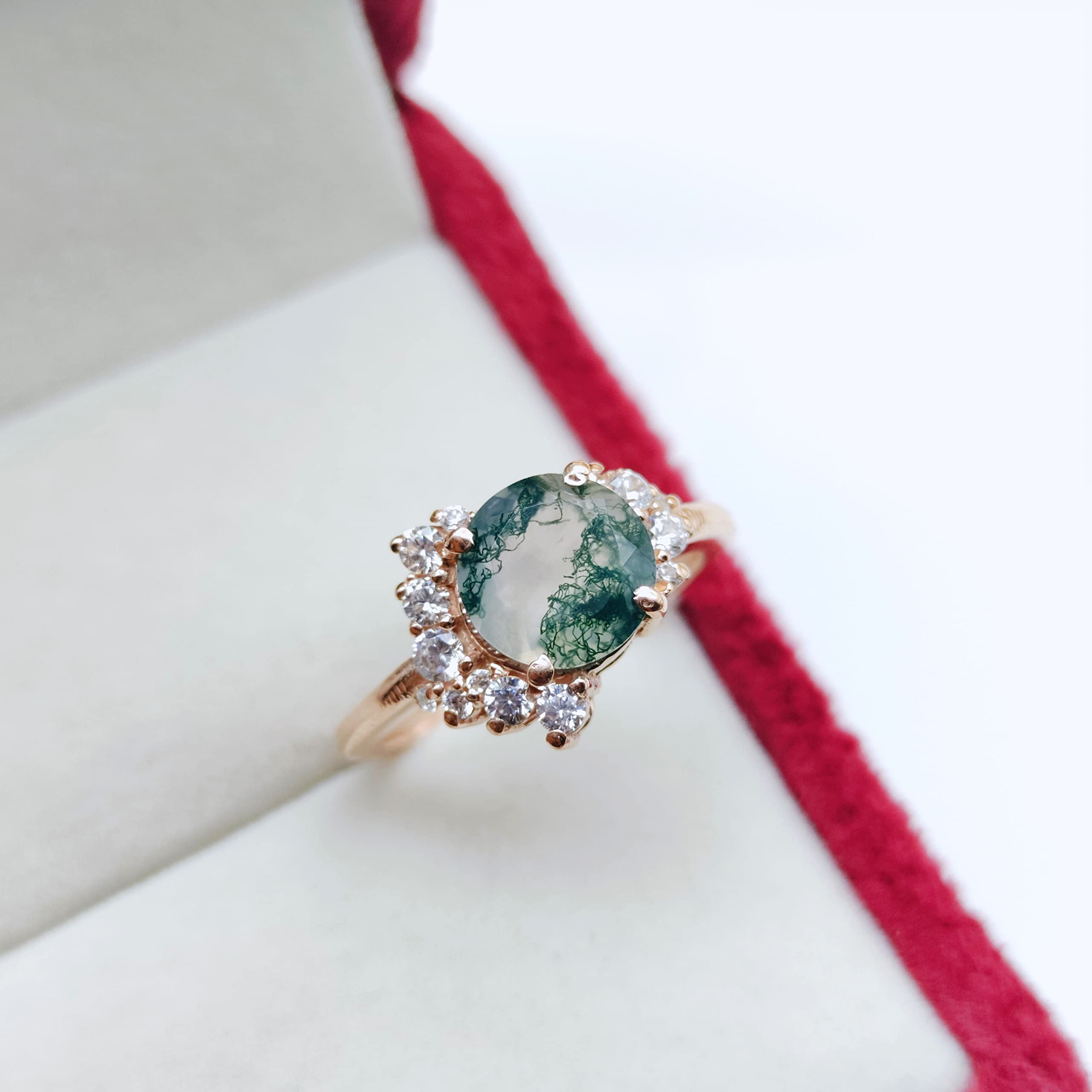 Natural Moss Agate Ring For Women Pear Round Shape Gold Ring Silver Ring Delicate Ring Stacking Ring Promise Ring For Women's Birthday Gift By FOREVER GEMS & JEWELS