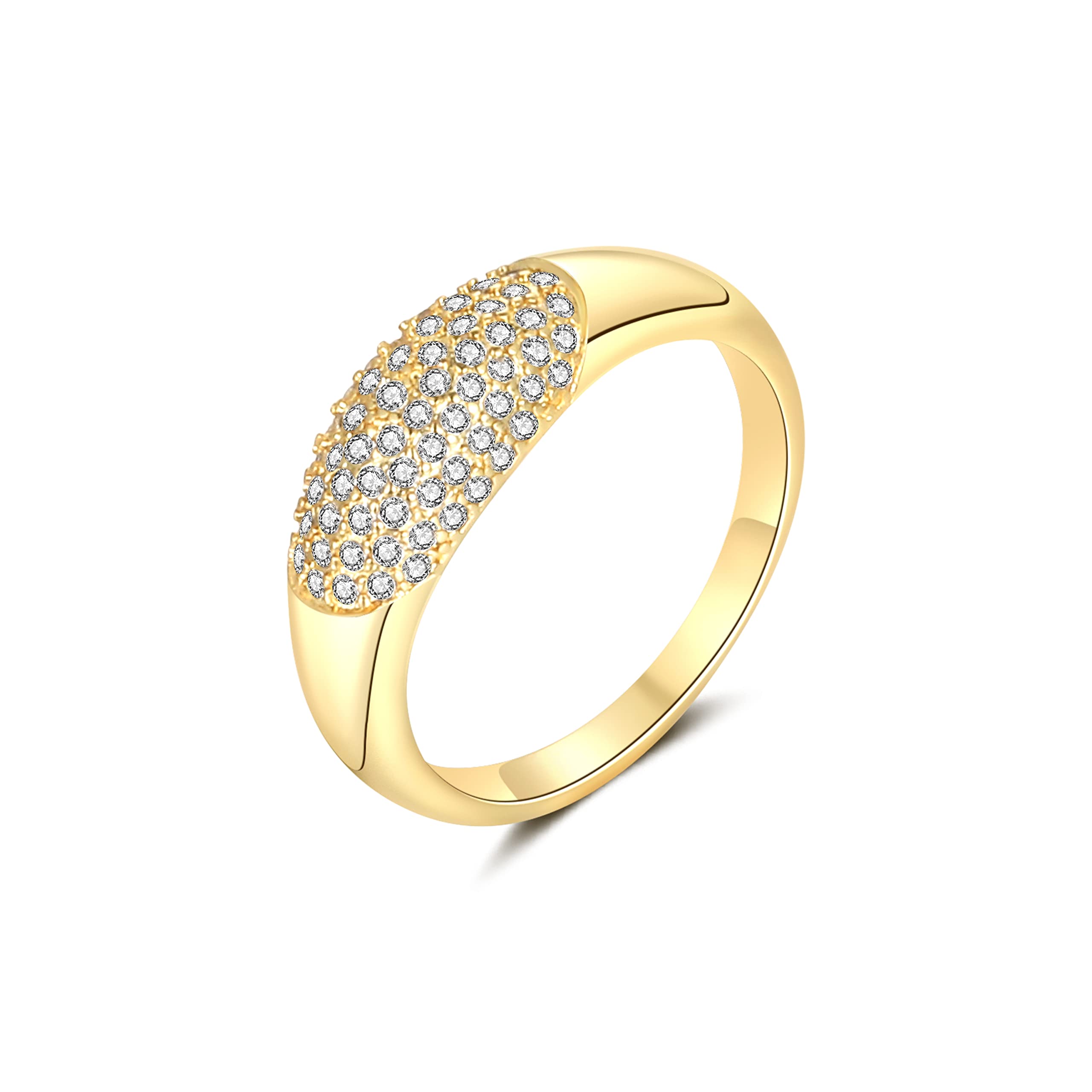 Collner 18K Gold Minimal Pave Dome Ring Statement Simulated Diamond Thin CZ Dome Ring Classic Gold Wedding Band