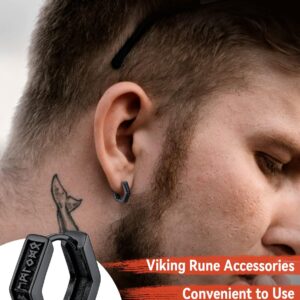 Vintage Rune Hoop Earrings for Male Black Punk Norse Vikings Stuff Amulet