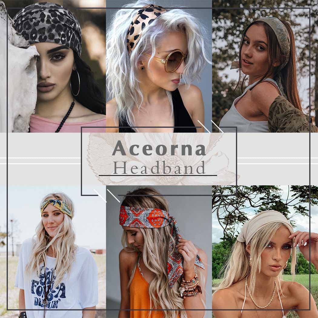 Aceorna Boho Headbands Wide Knotted Hairbands Stretch Turban Head Bands Elastic Cotton Workout Hair Bands Floral Yoga Sweetbands Bohemia Head Wraps for Women and Girls 3 Pcs (Printed 1)