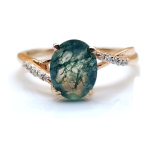 natural moss agate ring for women oval shaped rose gold ring silver ring delicate ring stacking ring promise ring for women's birthday gift by forever gems & jewels