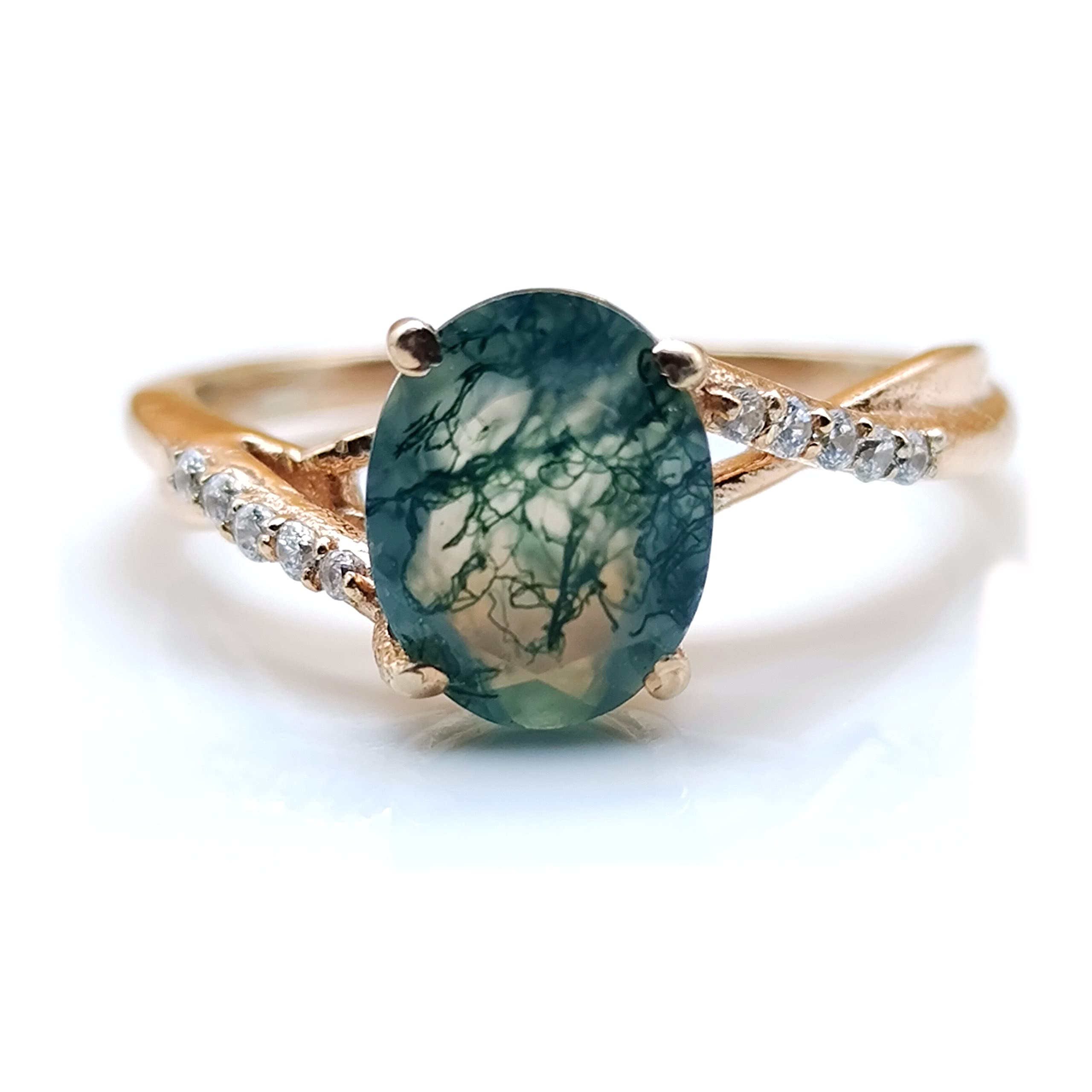 Natural Moss Agate Ring For Women Oval Shaped Rose Gold Ring Silver Ring Delicate Ring Stacking Ring Promise Ring For Women's Birthday Gift By FOREVER GEMS & JEWELS