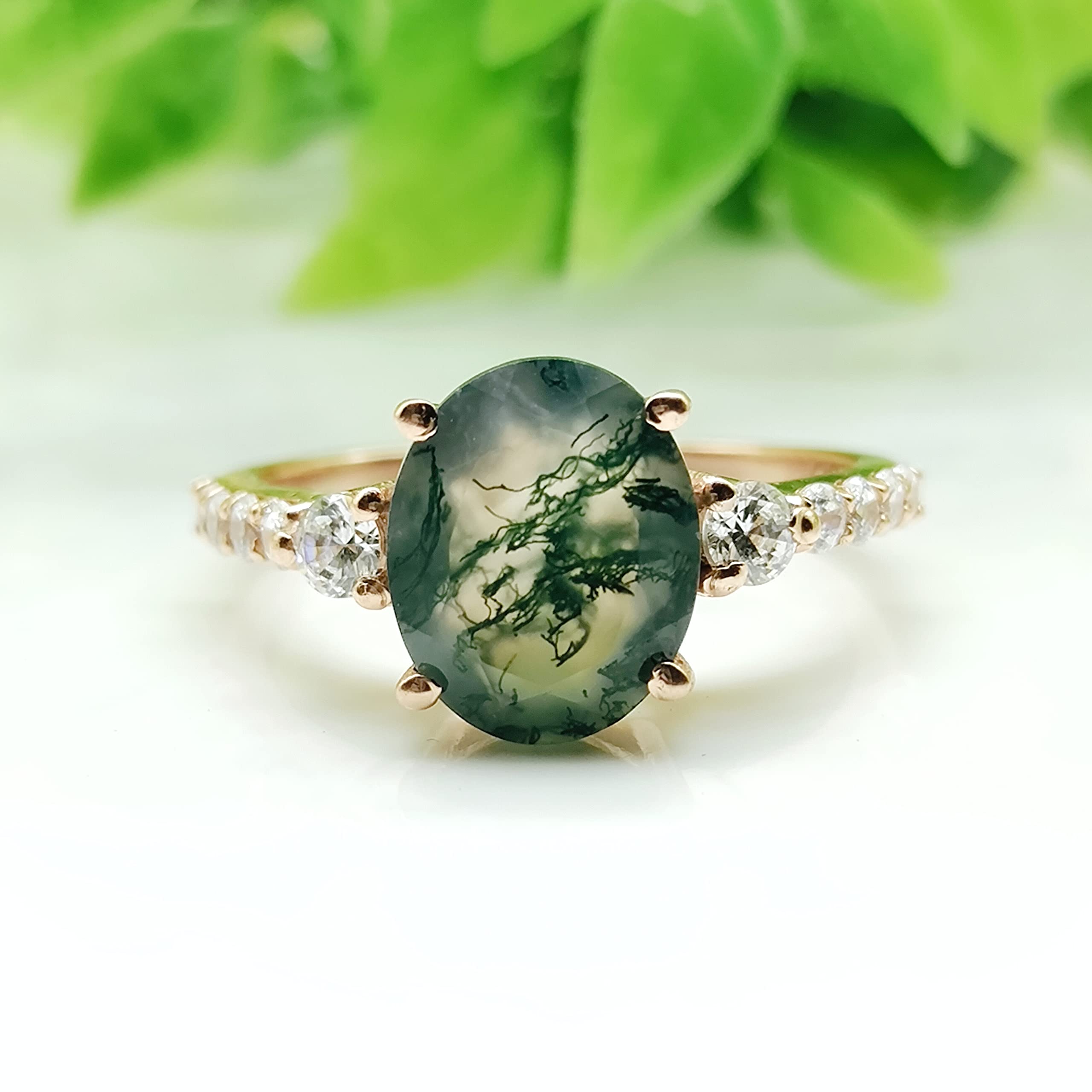 Moss Agate Ring Natural Moss Agate Oval Shaped Rose Gold Ring 925 Sterling Silver Ring Delicate Ring Stacking Ring Promise Ring For Women Birthday Gift By FOREVER GEMS & JEWELS