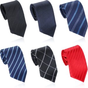 Janmercy 6 Pcs Clip on Tie for Men Clip on Easy Necktie Striped Solid Plaid Dots Mixed Lot Tie for Office School, 20 Inch (Bright Style)