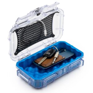 evergreen 56 clear waterproof dry box protective case colored rubber insert - travel safe/milspec/usa made - tackle organization of cameras, phones, camping, fishing, travel, water sports (blue)