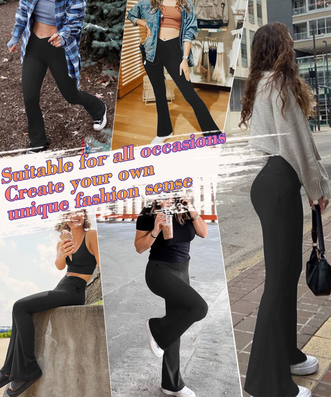 SOFITNIYA High Waisted Flare Leggings Crossover Bootcut Yoga Pants with Pockets for Women