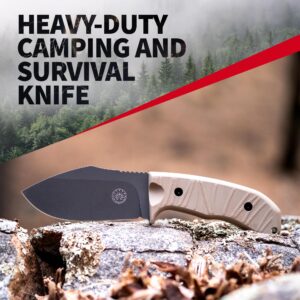 Off-Grid Knives - Alpha-Dog Coyote, Heavy Duty Fixed Blade Knife, 5mm Thick CRYO D2 Blade Steel, Full Tang, G10 Scales & XL Handle (Coyote)