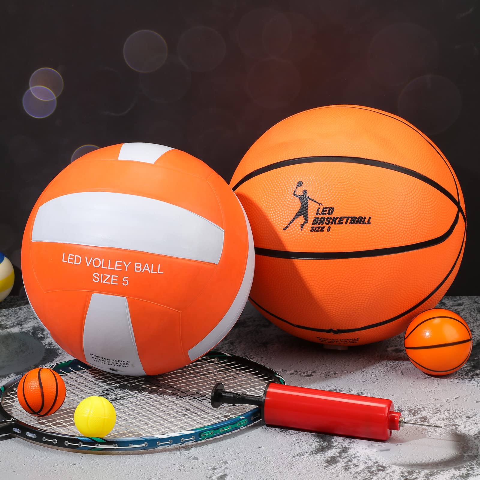 CHENGU Glow in The Dark Basketball and Volleyball LED Light Up Basketball Volleyball with Ball Pump and Batteries Glowing Sports Balls Gift for Adults Teens Kids Indoor Outdoor Games