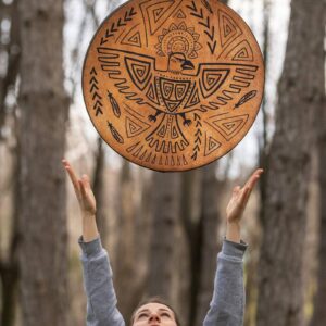 QDL notebook Shaman Drum Sacred ''Shaman Bird'' Vegetarian Drum Sound Healing Tool Symbol of Siberian Drum Spirit Music Shaman Drum