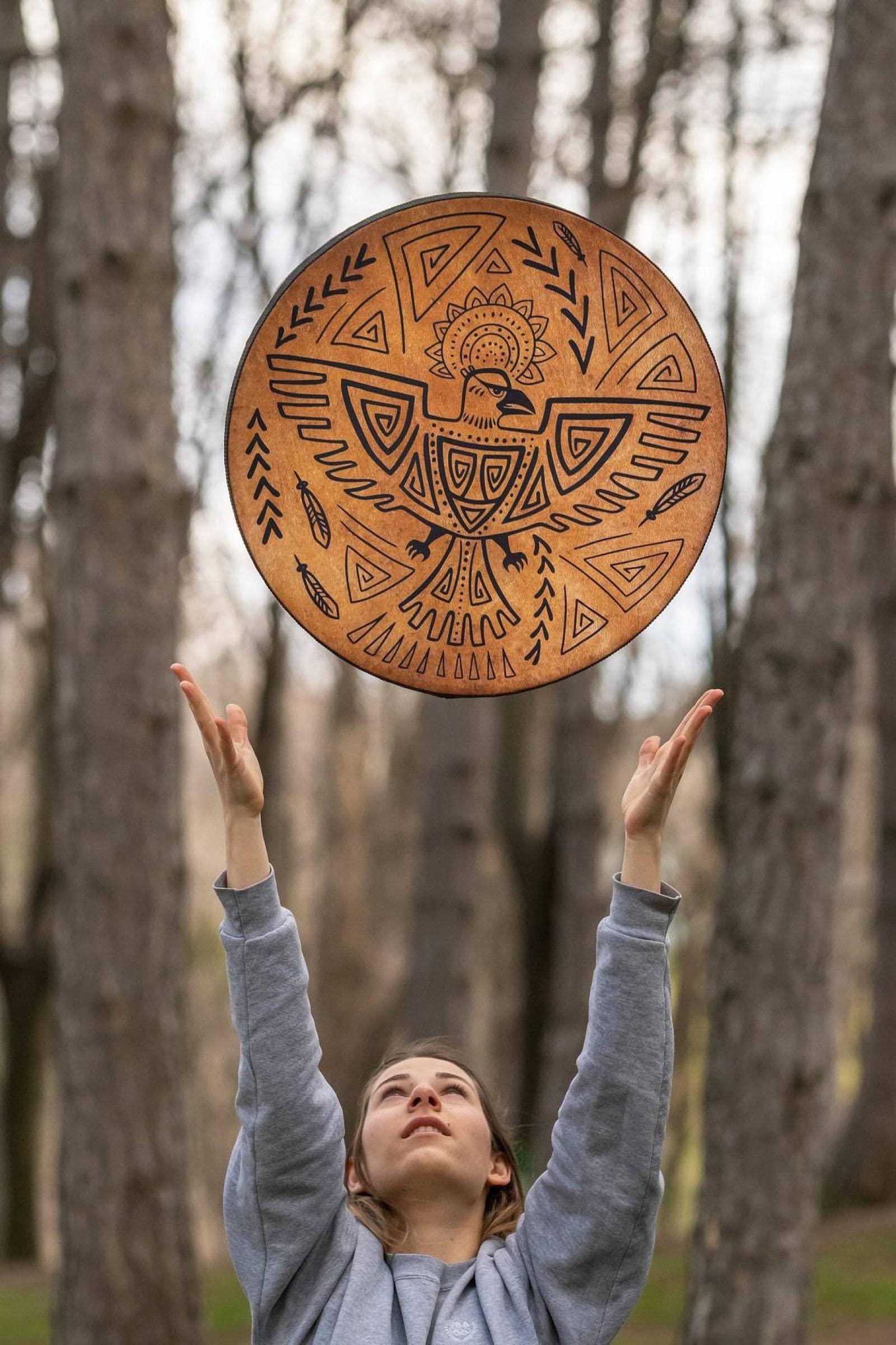 QDL notebook Shaman Drum Sacred ''Shaman Bird'' Vegetarian Drum Sound Healing Tool Symbol of Siberian Drum Spirit Music Shaman Drum