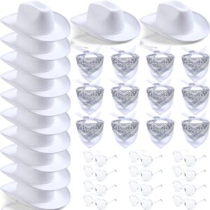 36 pieces adult cowboy hat with bandanna heart sunglasses unisex felt cowboy hat men women western party hat cowboy costume (white)