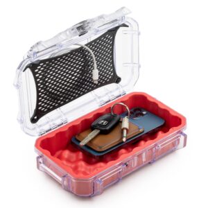 evergreen 56 clear waterproof dry box protective case colored rubber insert - travel safe/milspec/usa made - tackle organization of cameras, phones, camping, fishing, travel, water sports (red)