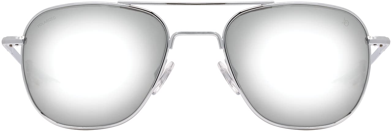 AO Original Pilot Sunglasses - Silver - SunFlash Silver Mirror SkyMaster Glass Lenses - Bayonet Temple - Polarized - 57-20-140