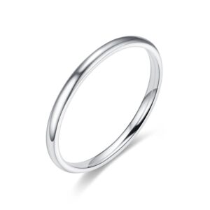 moplusea 2mm stainless steel classical plain stacking band statement wedding promise ring for women (silver, 7)