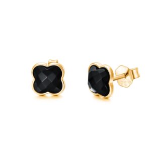 925 sterling sliver clover earrings, black onyx stud earrings for women