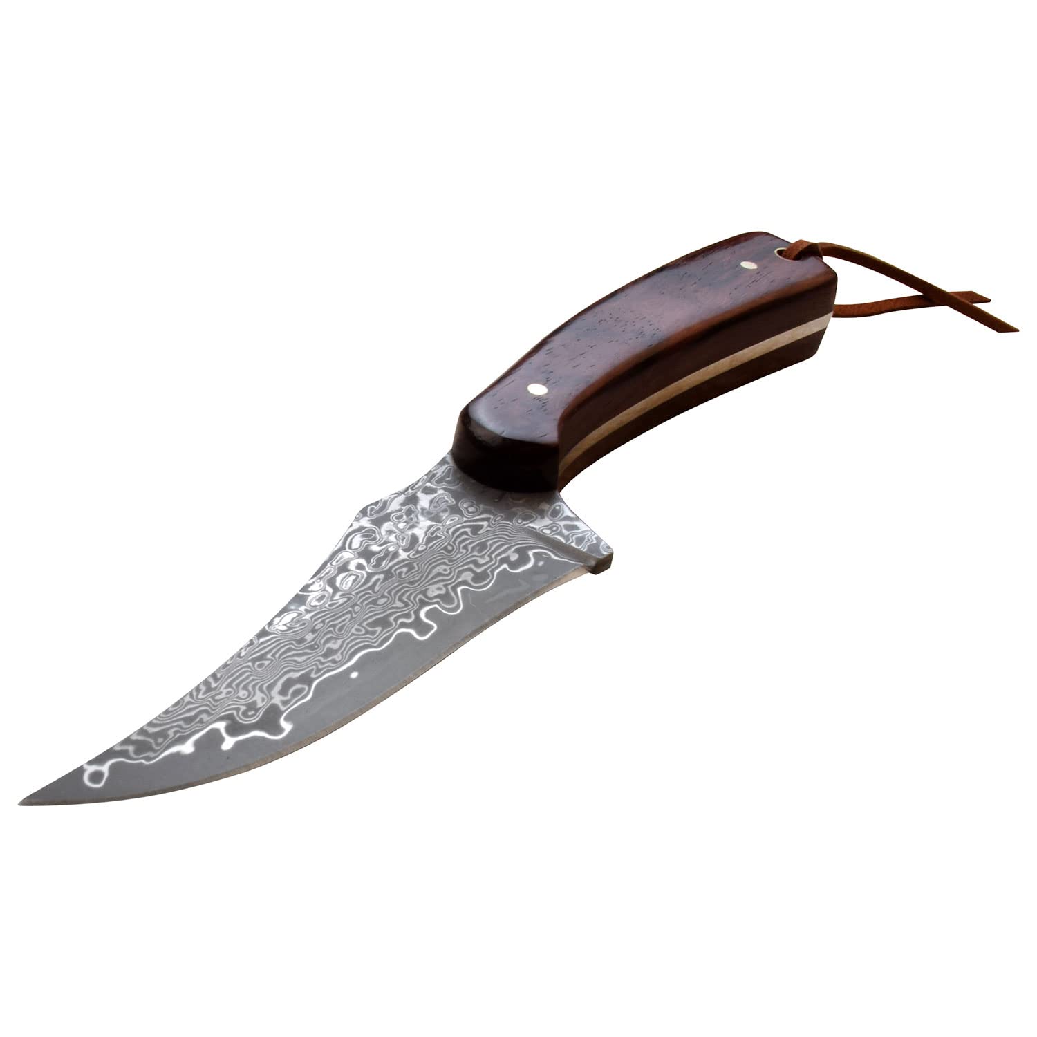 Elk Ridge - Outdoors Fixed Blade Knife - Genuine Damascus Stainless Steel Blade, Rose Wood Handle, Full Tang Construction, Includes Leather Sheath, Hunting, Camping, Survival - ER-299RDM, Brown