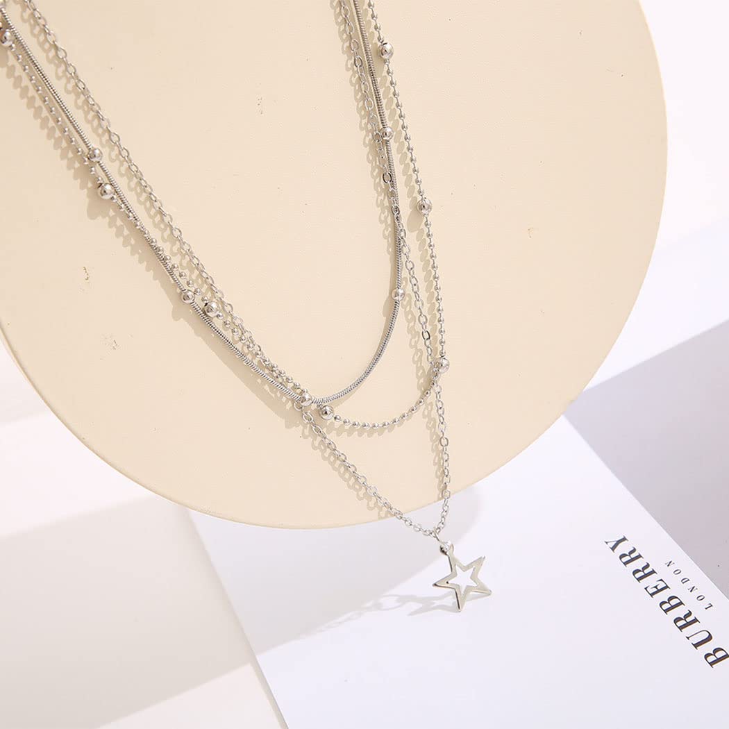 Shegirl Boho Choker Necklaces Star Layered Necklace Silver Necklace Chain Jewelry for Women