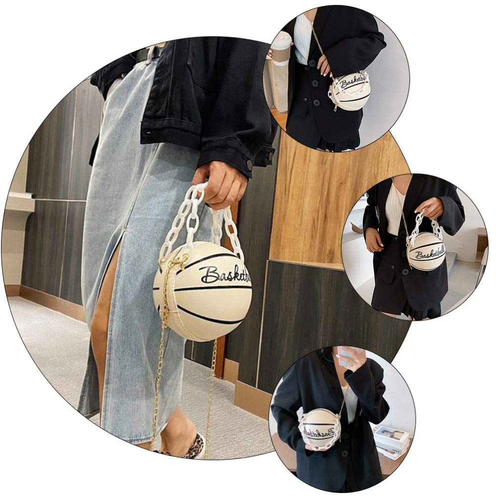 Basketball Shape Handbags Fashion PU Round Purse Tote Shoulder Bag Adjustable Strap Messenger Bag for Women Girls