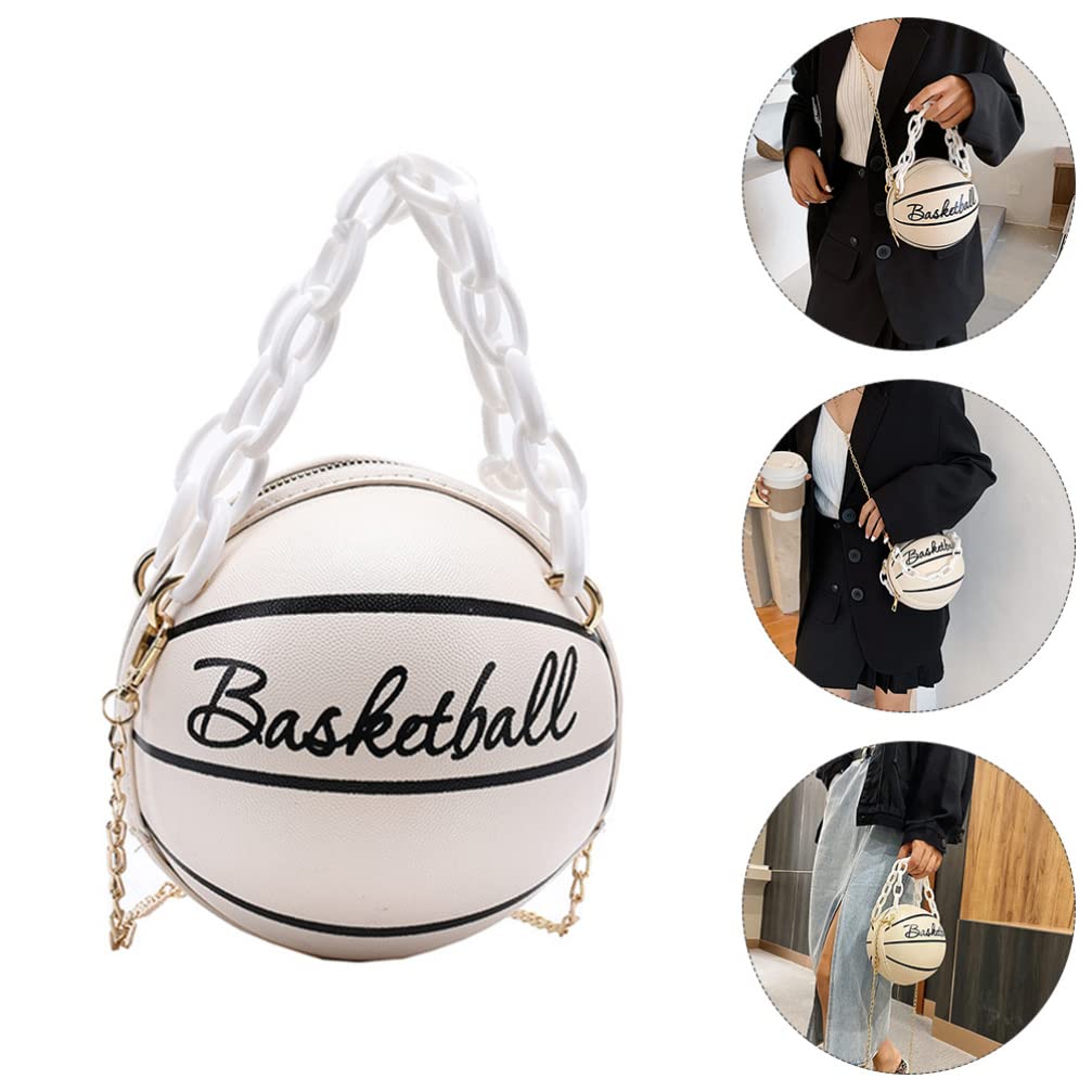 Basketball Shape Handbags Fashion PU Round Purse Tote Shoulder Bag Adjustable Strap Messenger Bag for Women Girls