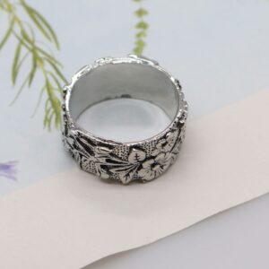 ABJFJE Retro Daisy Bird Rings Boho Daisy Flower Carved Ring Anniversary Band Ring Eternity Fashion Jewelry for Men Women Gift (10)