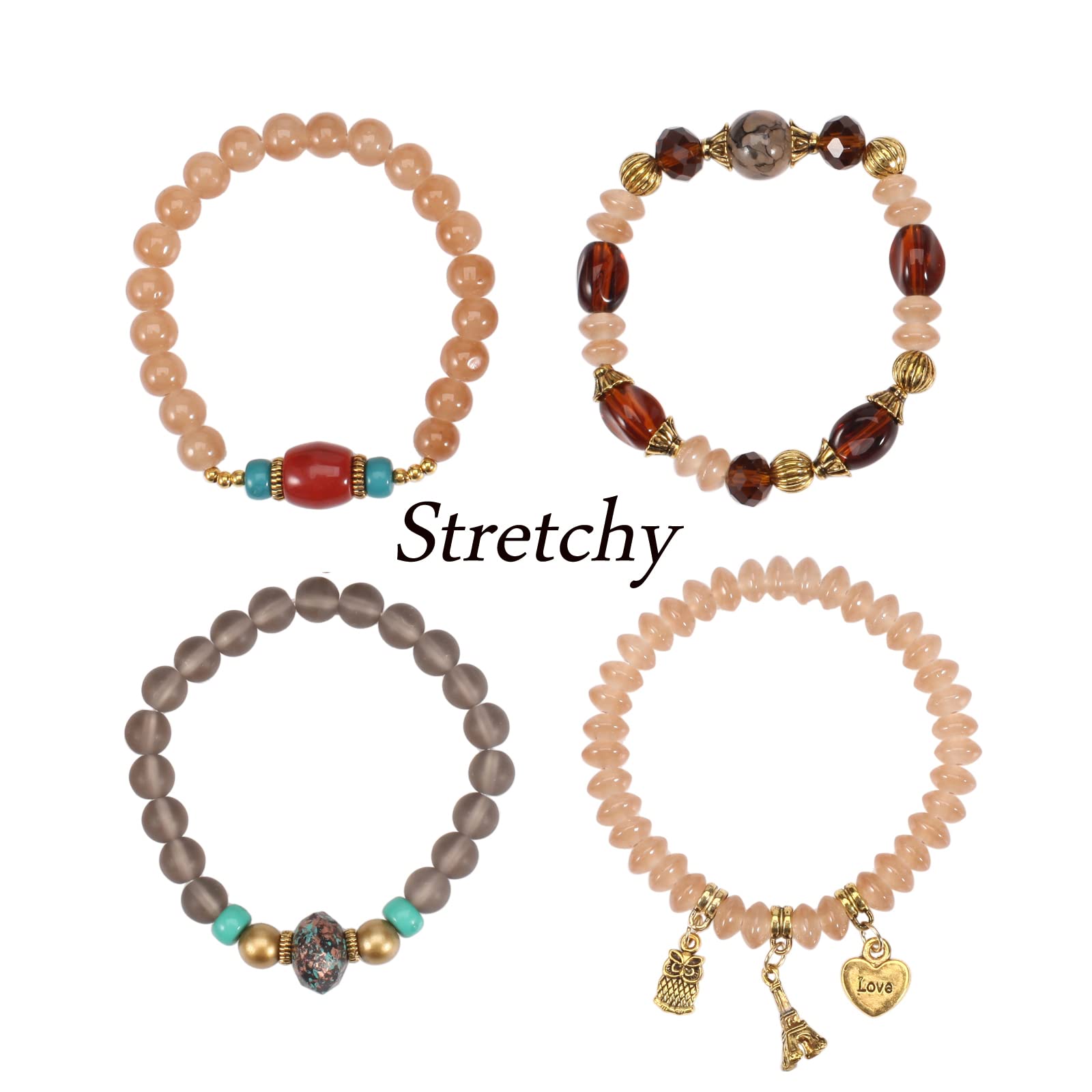 Stretch Bohemian Bracelets for Women Tower Love Owl Stackable Multilayer Colorful Beaded Charm Bracelet Friends Gifts Handmade Jewelry