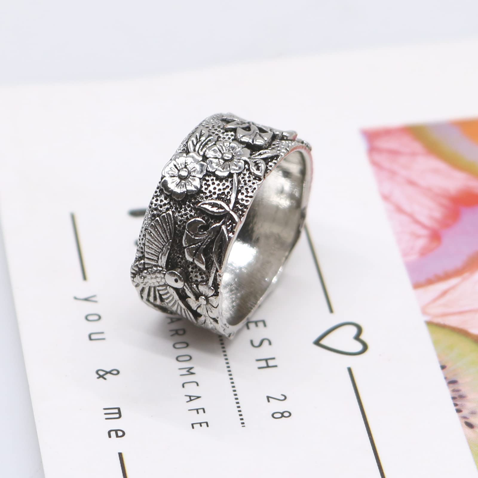 ABJFJE Retro Daisy Bird Rings Boho Daisy Flower Carved Ring Anniversary Band Ring Eternity Fashion Jewelry for Men Women Gift (10)