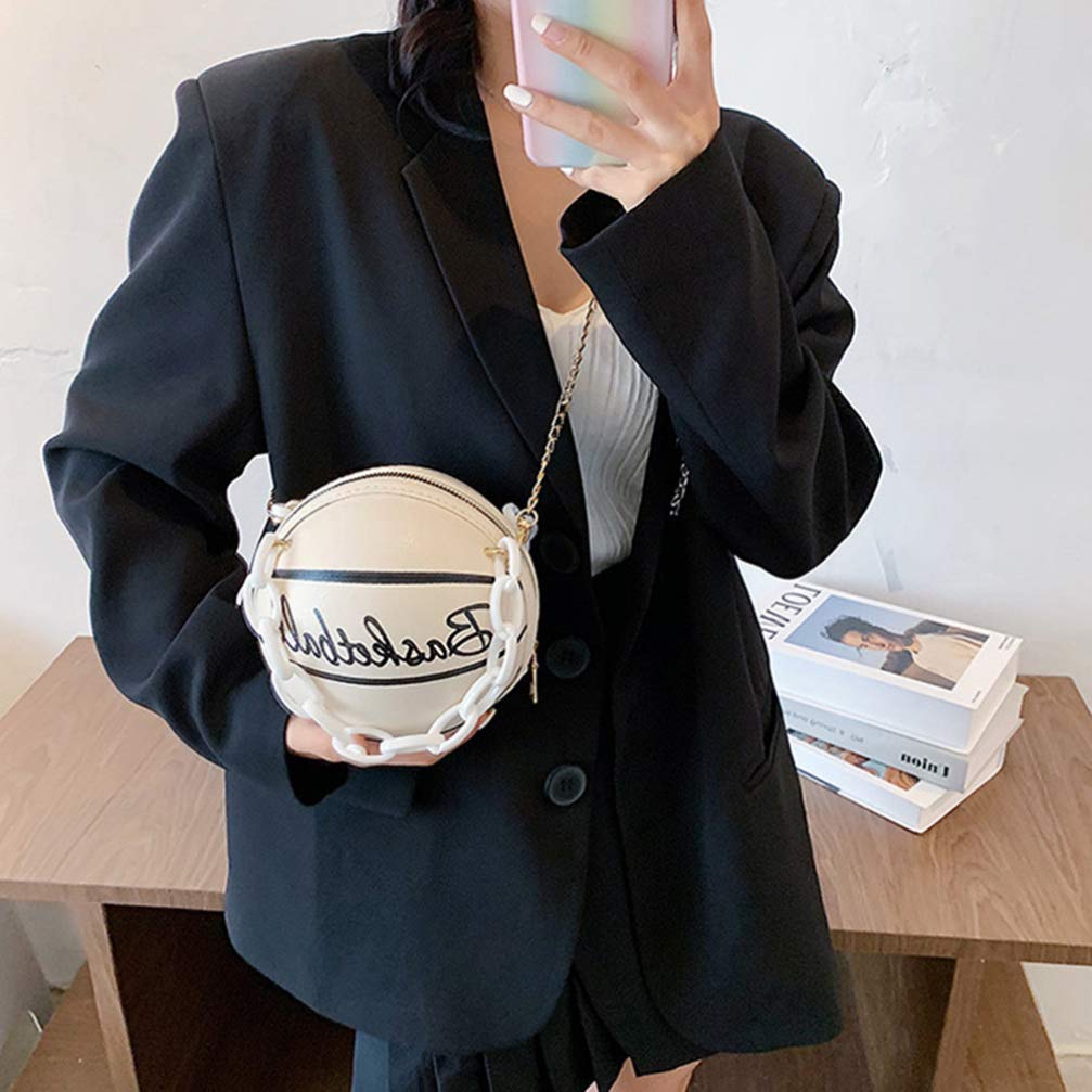 Basketball Shape Handbags Fashion PU Round Purse Tote Shoulder Bag Adjustable Strap Messenger Bag for Women Girls