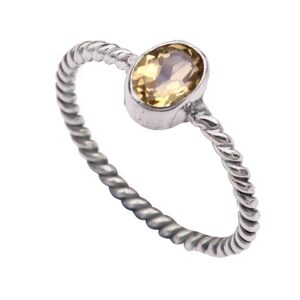 silver band solid 925 sterling silver citrine gemstone ring handmade for women by goyal exports srg337b (us-9)