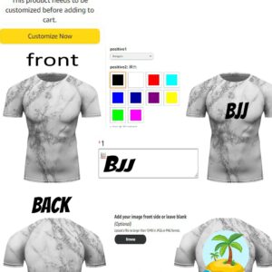 Jiu Jitsu BJJ Rash Guard—Design Your Own Compression Trainning Top Front & Back Add Your Text Blue Marble