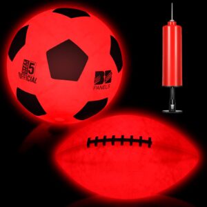 chengu 2 pieces glow in the dark football set light up led soccer ball glowing football size 5 glow soccer ball with pump for adult kids teenagers boys girls night indoor outdoor sport game training