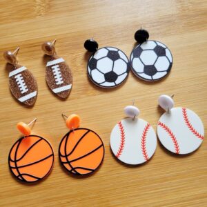 Acrylic Baseball Earrings Cool Punk Football Baseball Basketball Sports Drop Dangle Earrings Lightweight Rugby Soccer Statement Earring for Women Sport Lover Jewelry Gift-A 4pcs