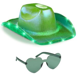 funcredible green light up cowboy hat and glasses - led cowgirl hat for girls - neon cowboy hat - cowgirl costume accessories for women