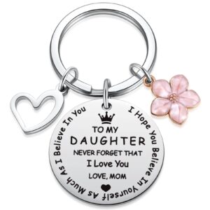 to my daughter keychain gifts, inspirational graduation for daughters from mom, sweet 16 18th 21st birthday i love you keychain for teen girls