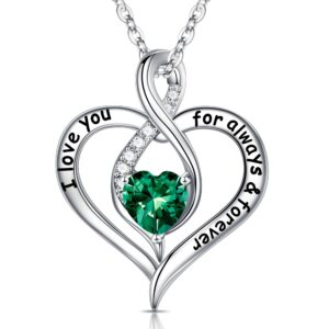 ursilver love heart emerald birthstone necklace - s925 sterling silver birthstone necklace may birthstone necklace mothers day gifts christmas gifts jewelry gifts for women mom wife grandma