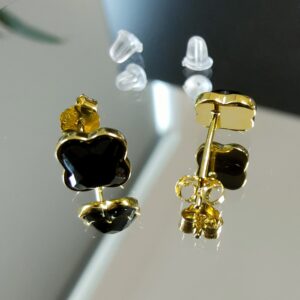 925 Sterling Sliver Clover Earrings, Black Onyx Stud Earrings for Women