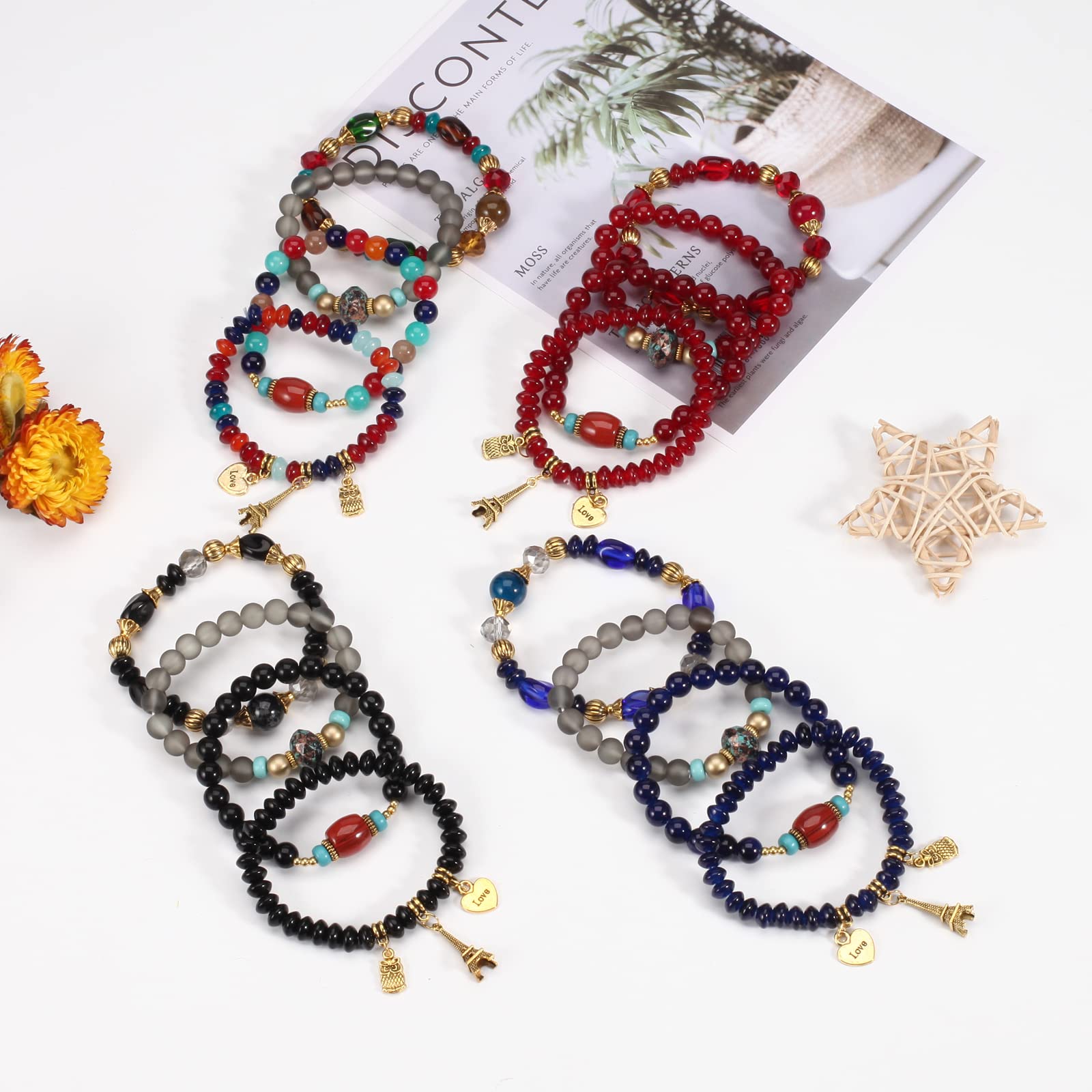 Stretch Bohemian Bracelets for Women Tower Love Owl Stackable Multilayer Colorful Beaded Charm Bracelet Friends Gifts Handmade Jewelry