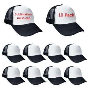 orj 10 pack unisex sublimation blank mesh baseball cap polyester mesh black and white trucker hat bulk (us, alpha, medium, 3x-large, black and white)