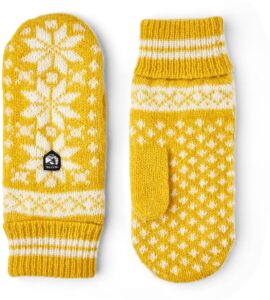 hestra unisex isvik wool mittens for cold weather & everyday wear - mustard/offwhite - 8