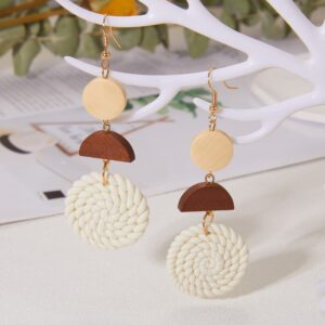 Harlermoon Polymer Clay Rattan Flower Earring Handmade Woven Statement Boho Lightweight Drop Dangle Earrings Jewelry for Women (White 1)