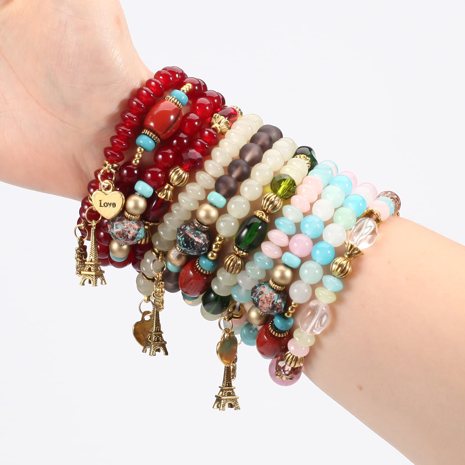 Stretch Bohemian Bracelets for Women Tower Love Owl Stackable Multilayer Colorful Beaded Charm Bracelet Friends Gifts Handmade Jewelry