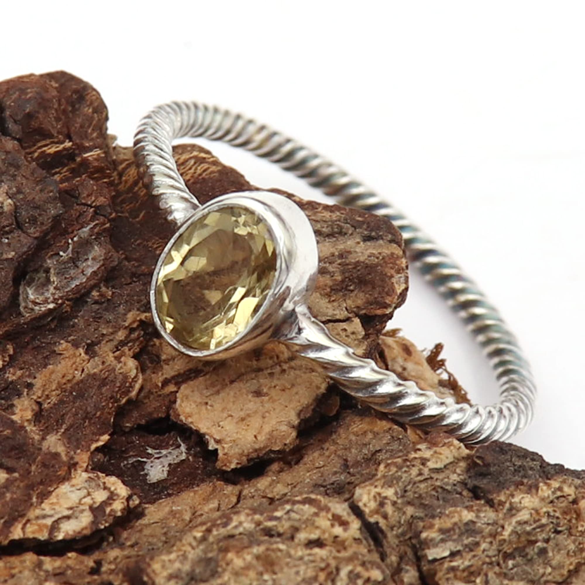 Silver Band Solid 925 Sterling Silver Citrine Gemstone Ring Handmade for Women by Goyal Exports SRG337B (US-9)