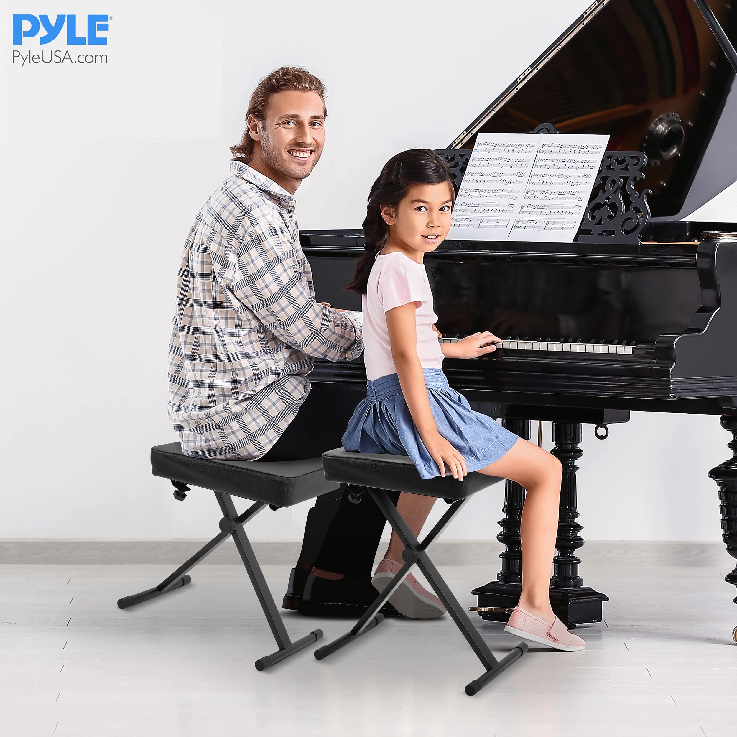 Pyle Adjustable Padded Keyboard X Bench with Three Holes on Each Leg, 4 Non-Slip Rubber Feet, Designed to Fit Users and Playing Styles-PKBENTS