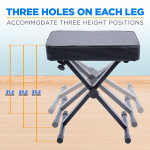 Pyle Adjustable Padded Keyboard X Bench with Three Holes on Each Leg, 4 Non-Slip Rubber Feet, Designed to Fit Users and Playing Styles-PKBENTS