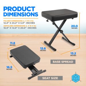 Pyle Adjustable Padded Keyboard X Bench with Three Holes on Each Leg, 4 Non-Slip Rubber Feet, Designed to Fit Users and Playing Styles-PKBENTS