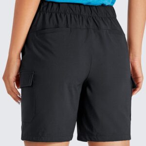 CRZ YOGA Stretch Hiking Cargo Shorts for Women 7'' - UPF 50+ Waterproof Lightweight Summer Outdoor Golf Shorts with Pockets Black_Shorts X-Small