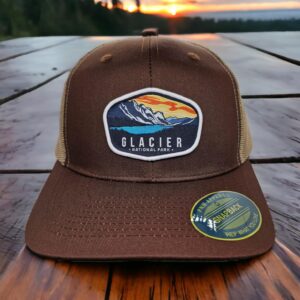 Glacier Trucker Hat w/National Park Woven Patch (Brown/Tan)