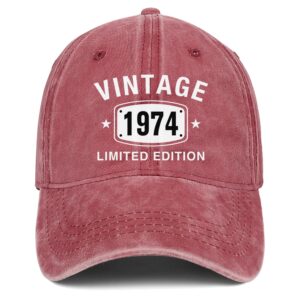 50th birthday gifts for men women hats vintage 1974 limited adition red