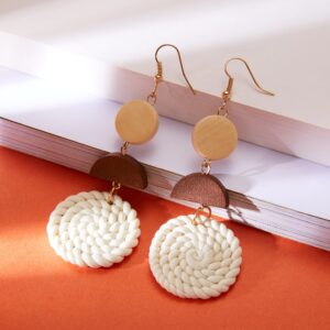 Harlermoon Polymer Clay Rattan Flower Earring Handmade Woven Statement Boho Lightweight Drop Dangle Earrings Jewelry for Women (White 1)